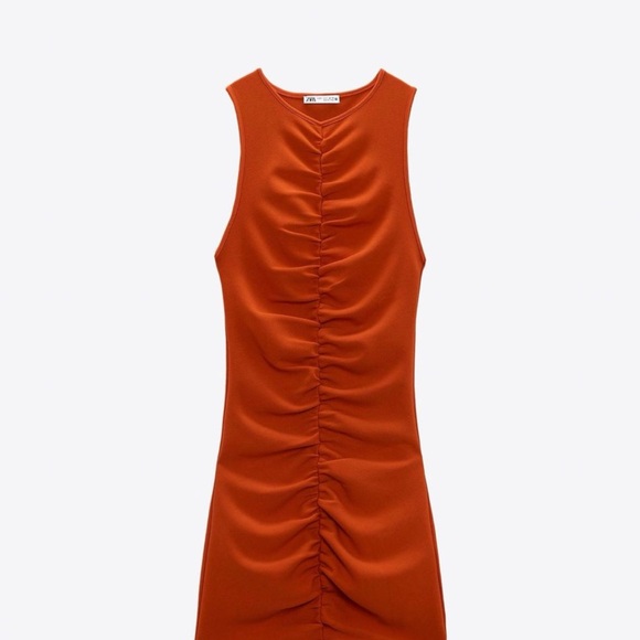 Zara | Dresses | Zara Rust Sleeveless Ruched Dress | Poshmark